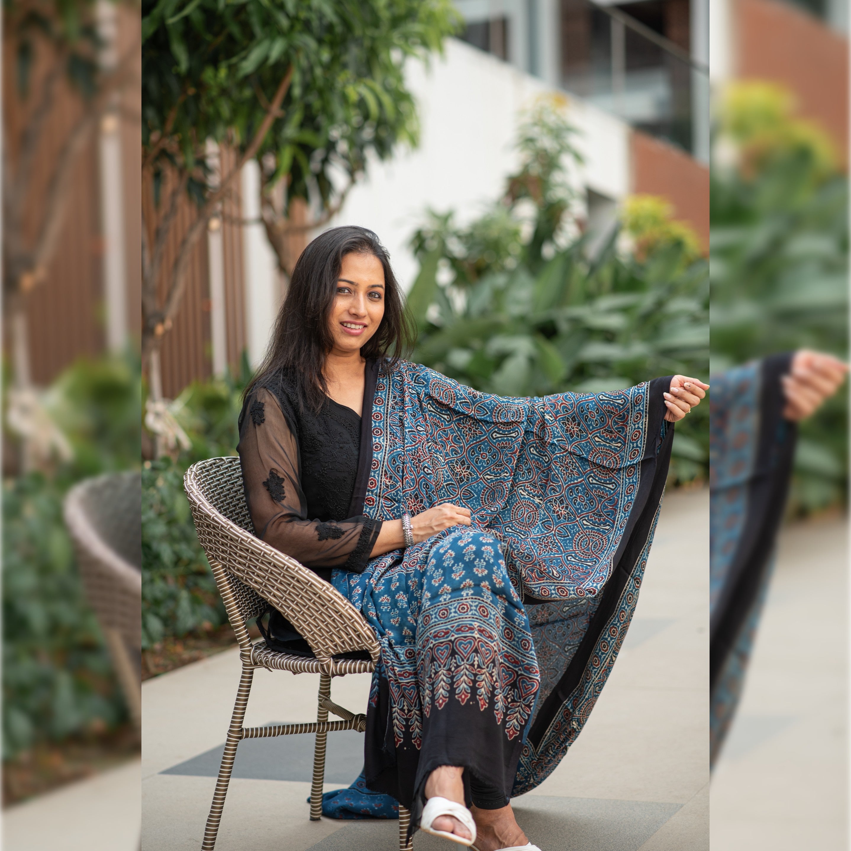 Modal Silk Ajrakh Dupatta - Blue and Black – Phulari