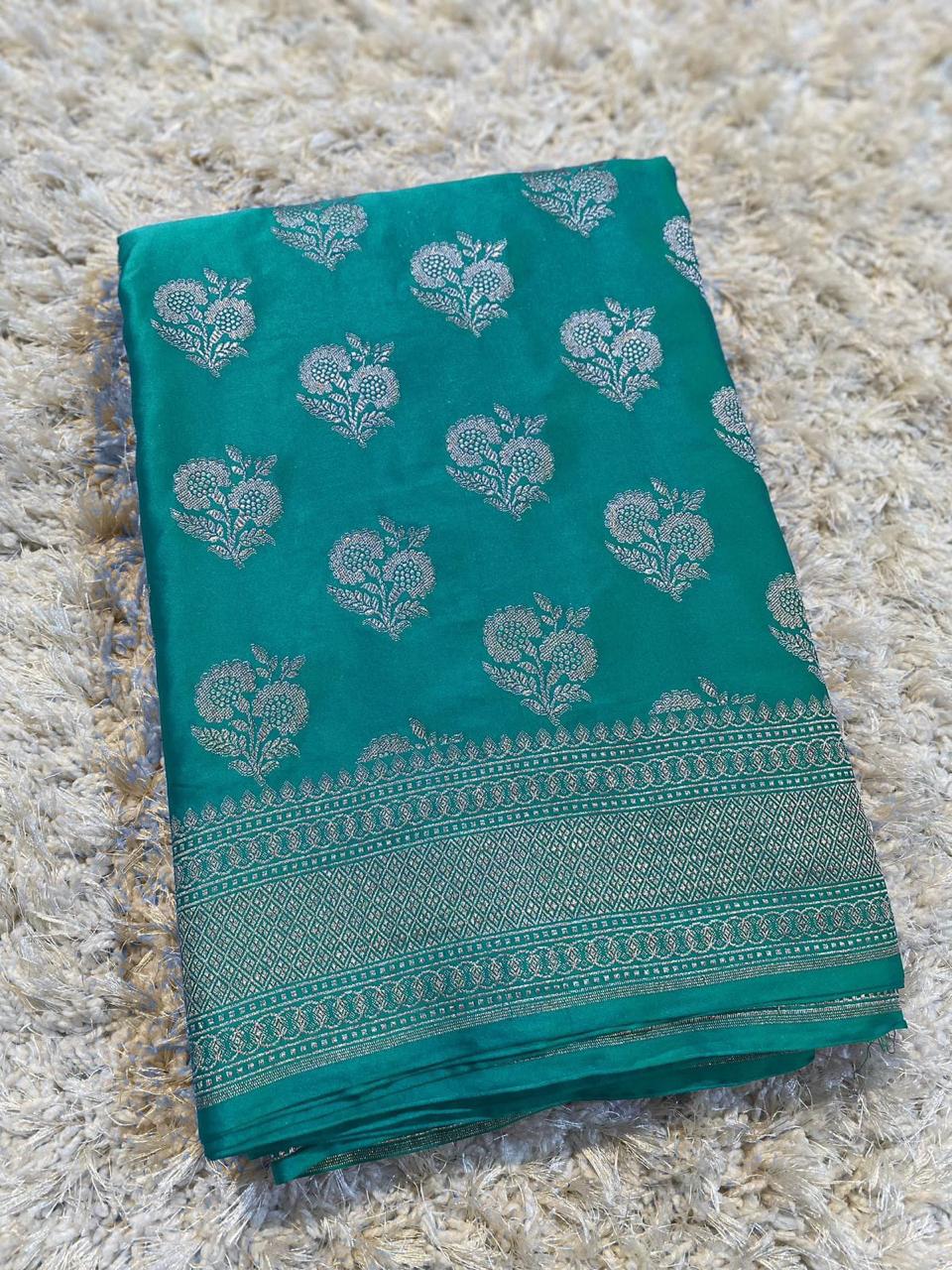 Banarasi Pure Mashroo Silk Saree - Blue, Green , Maroon – Phulari